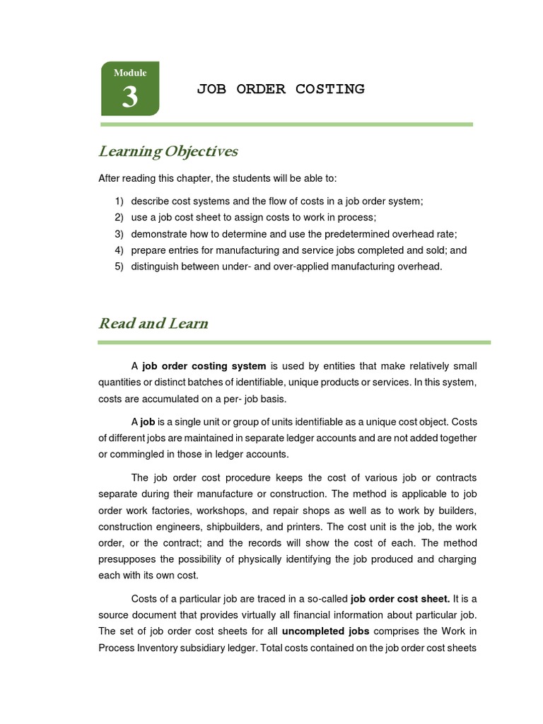 Module 3 Job Order Costing Lecture Notes11 | Download Free PDF ...