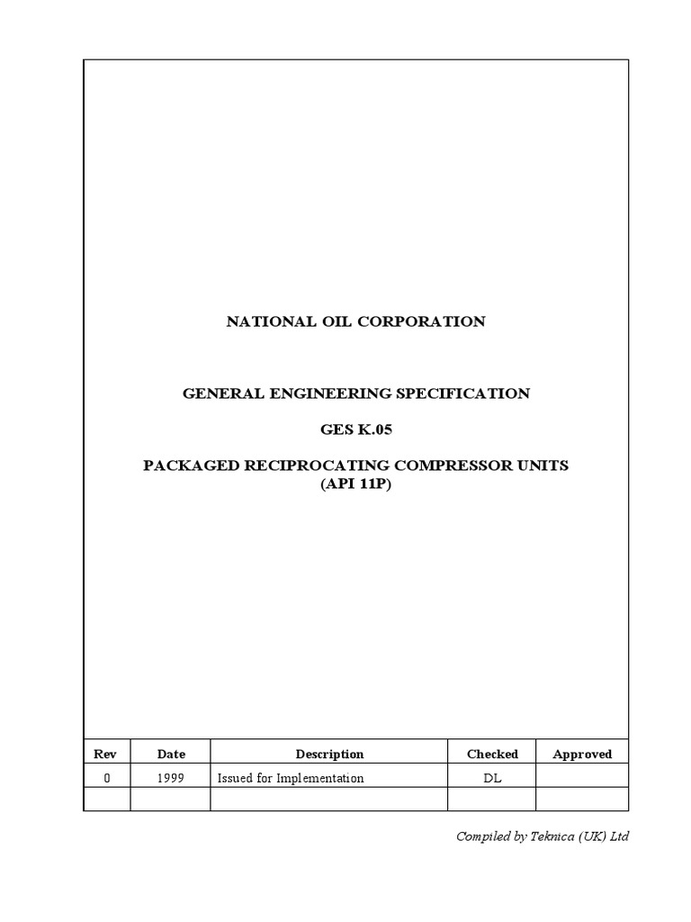 Specification for Packaged Reciprocating Compressor Units in Accordance ...