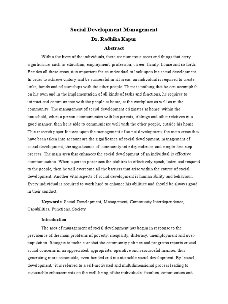 Social Development Management | PDF | Community | Goal