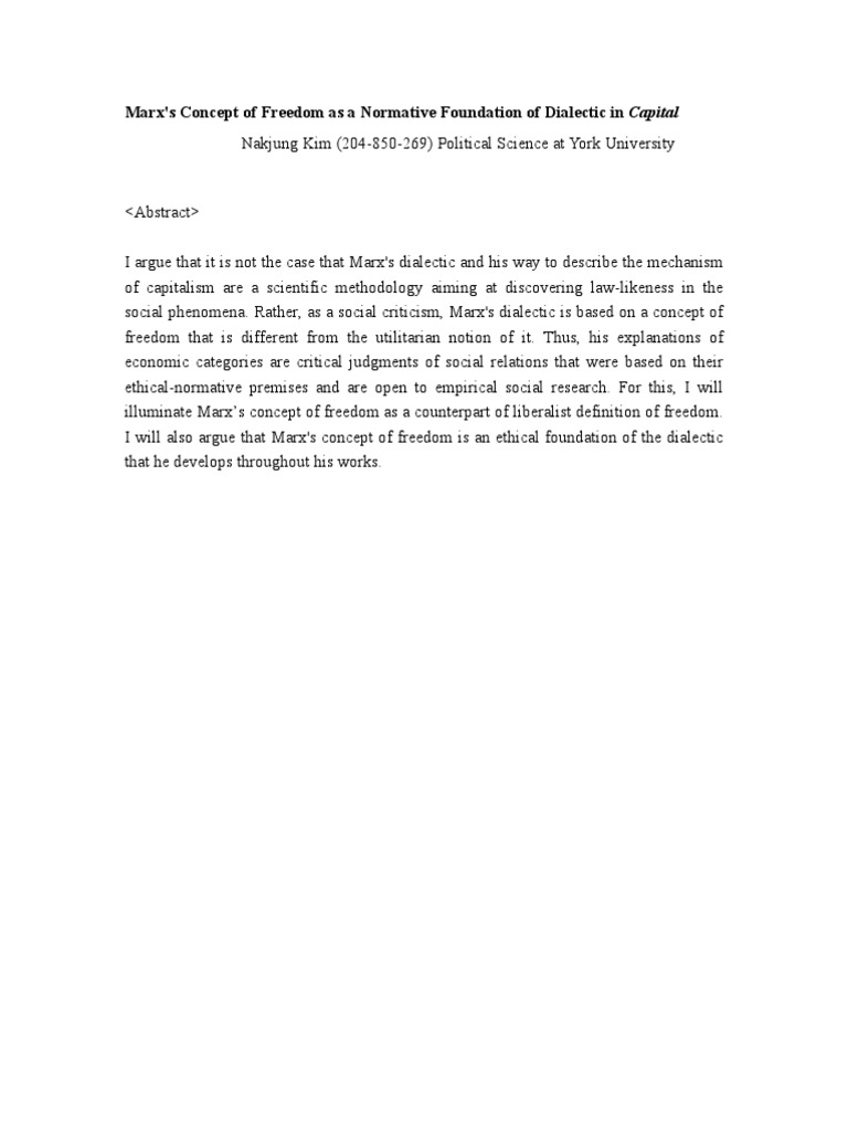 Marx's Freedom Concept in Dialectic Theory | PDF | Capitalism | Marx's ...