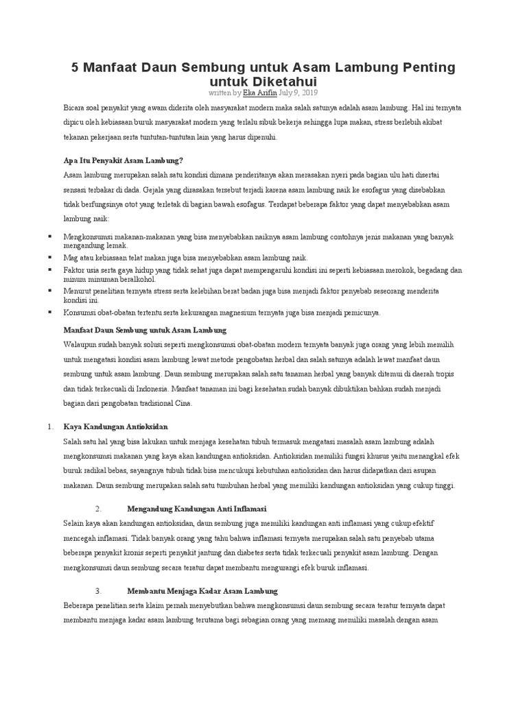 5 Manfaat Daun Sembung Untuk Asam Lambung Penting Untuk Diketahui | PDF