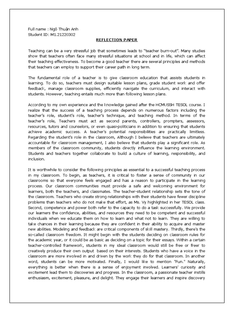 Reflective Paper - Hcmussh Tesol | PDF | Teachers | Teaching Method