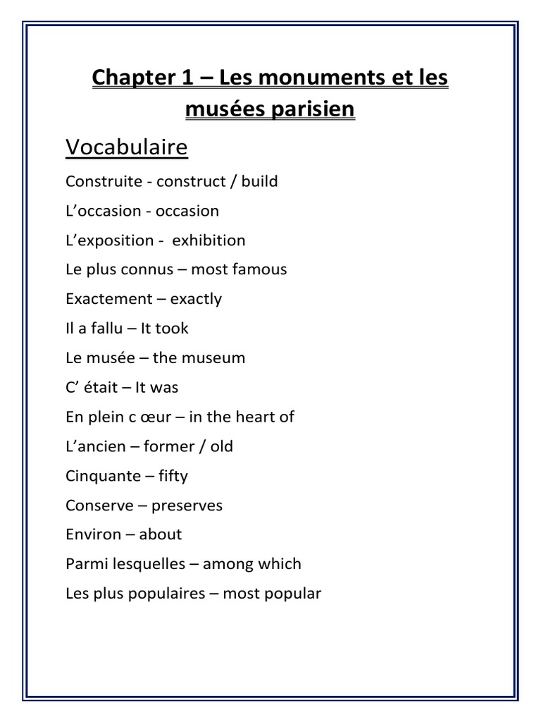Chapter 1 French Notes 22-23 | PDF | Paris | Louvre