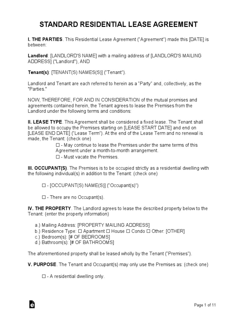 Standard Residential Lease Agreement Form | PDF | Lease | Leasehold Estate