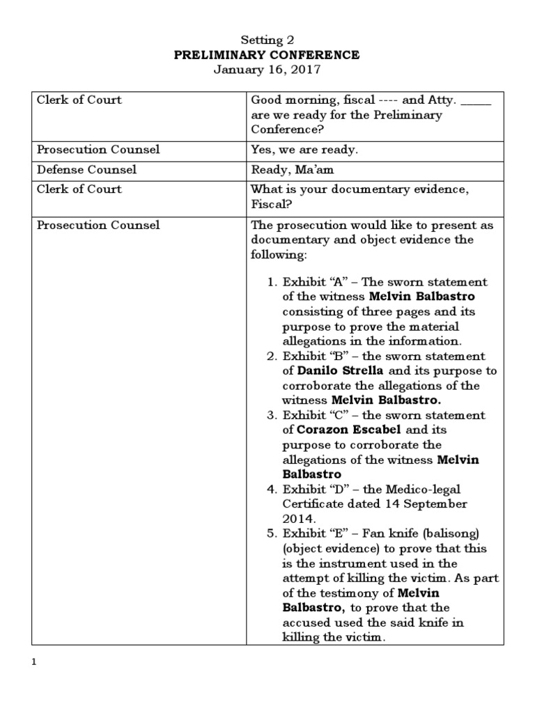 Setting 2 - Preliminary Conference | PDF | Prosecutor | Witness