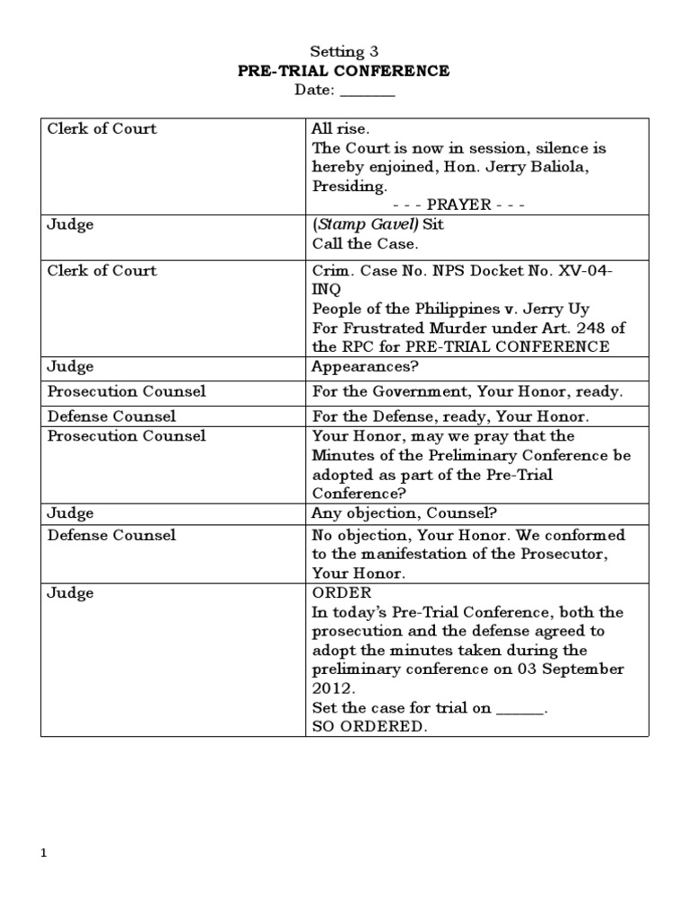 Setting 3 - Pre-Trial Conference | PDF