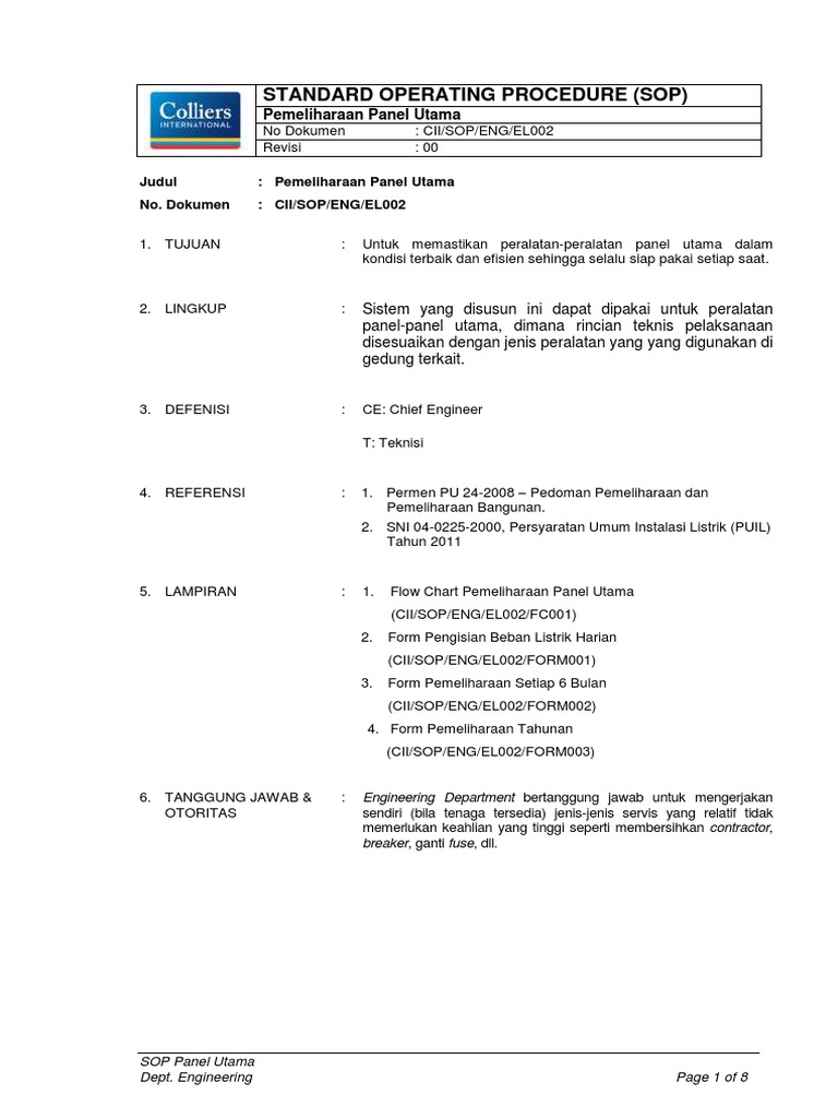 Sop Eng El002 Panel Utama | PDF