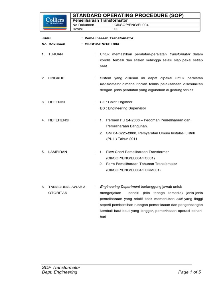 SOP ENG EL004 Transformator | PDF