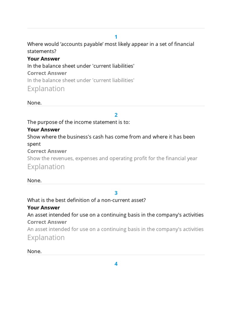 Financial Statements and Accounting Concepts Quiz | PDF | Expense ...