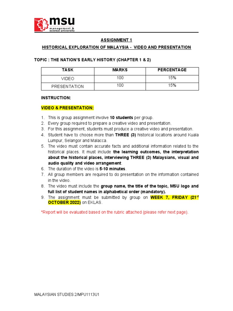 Assessment Handouts A1 MS2 September 2022 | PDF