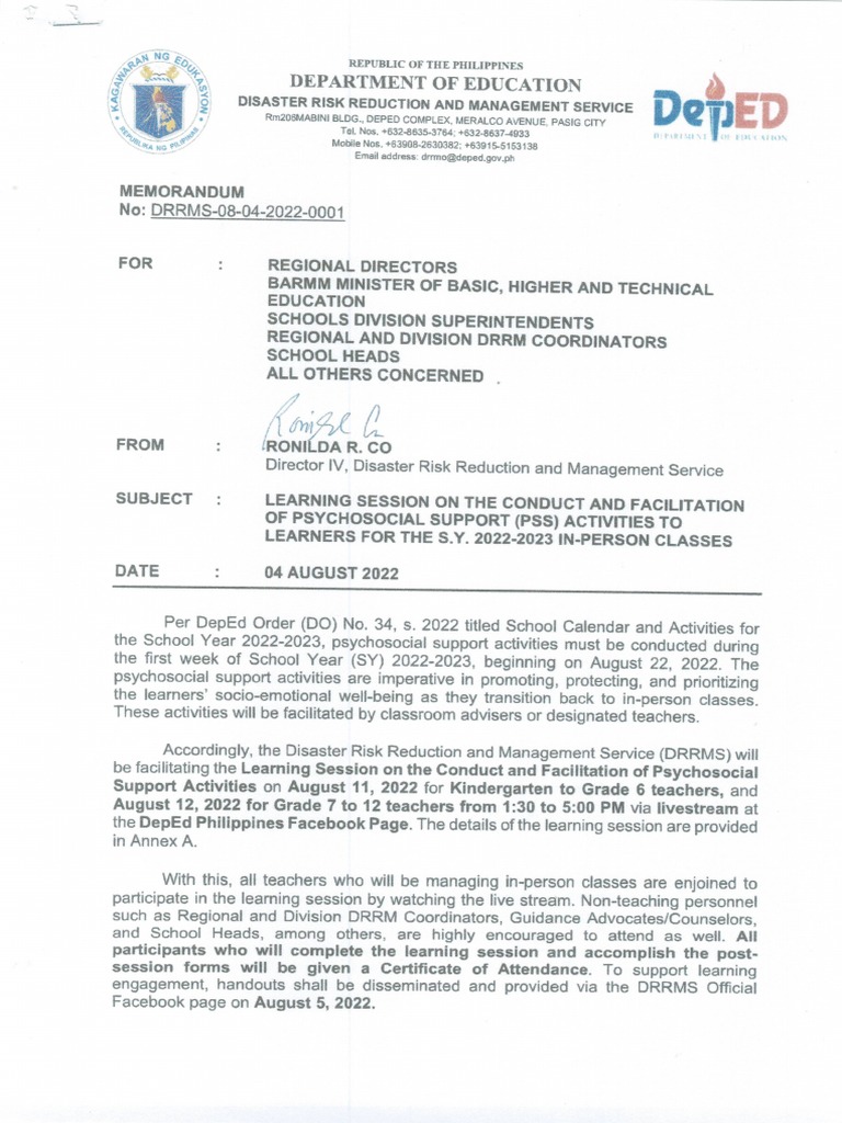 Learning Session On The Conduct and Facilitation of Psychosocial ...