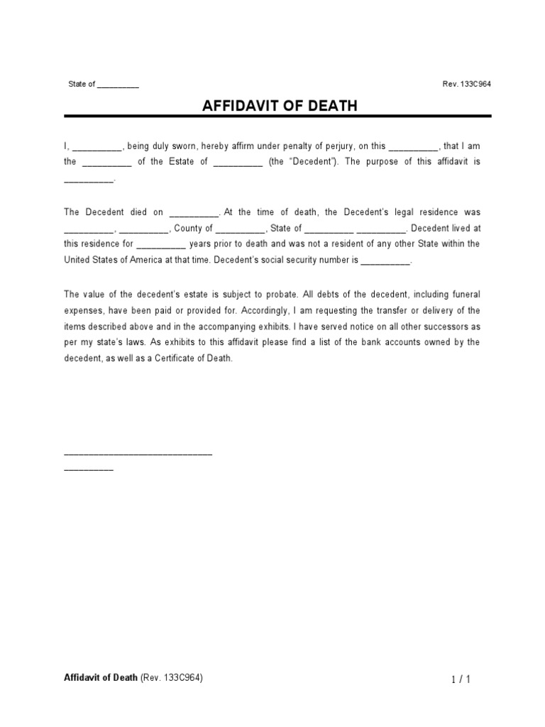 Affidavit of Death | Download Free PDF | Affidavit | Probate