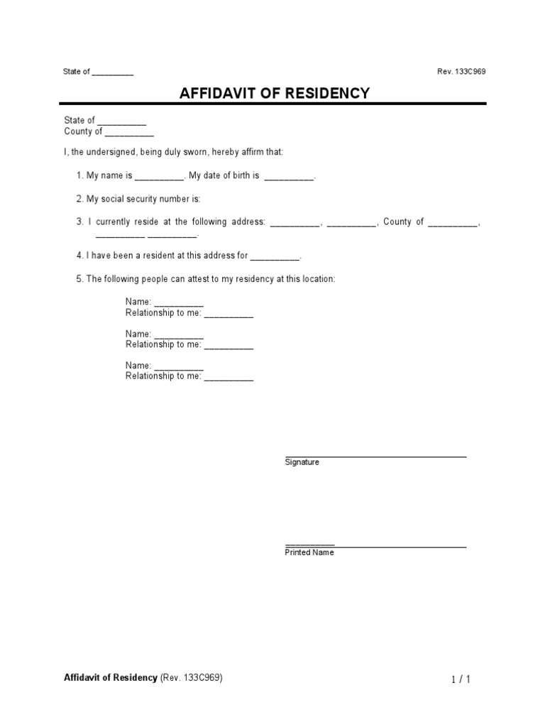 Affidavit of Residency | PDF
