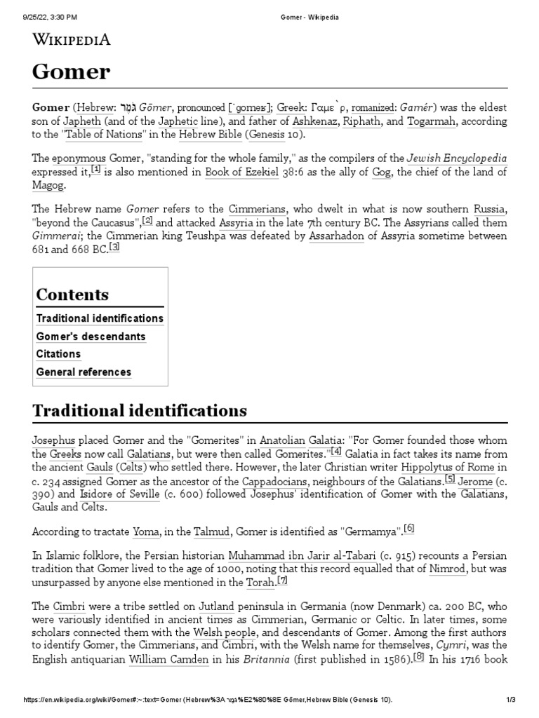 Gomer - Wikipedia | PDF | Ancient Peoples Of The Near East