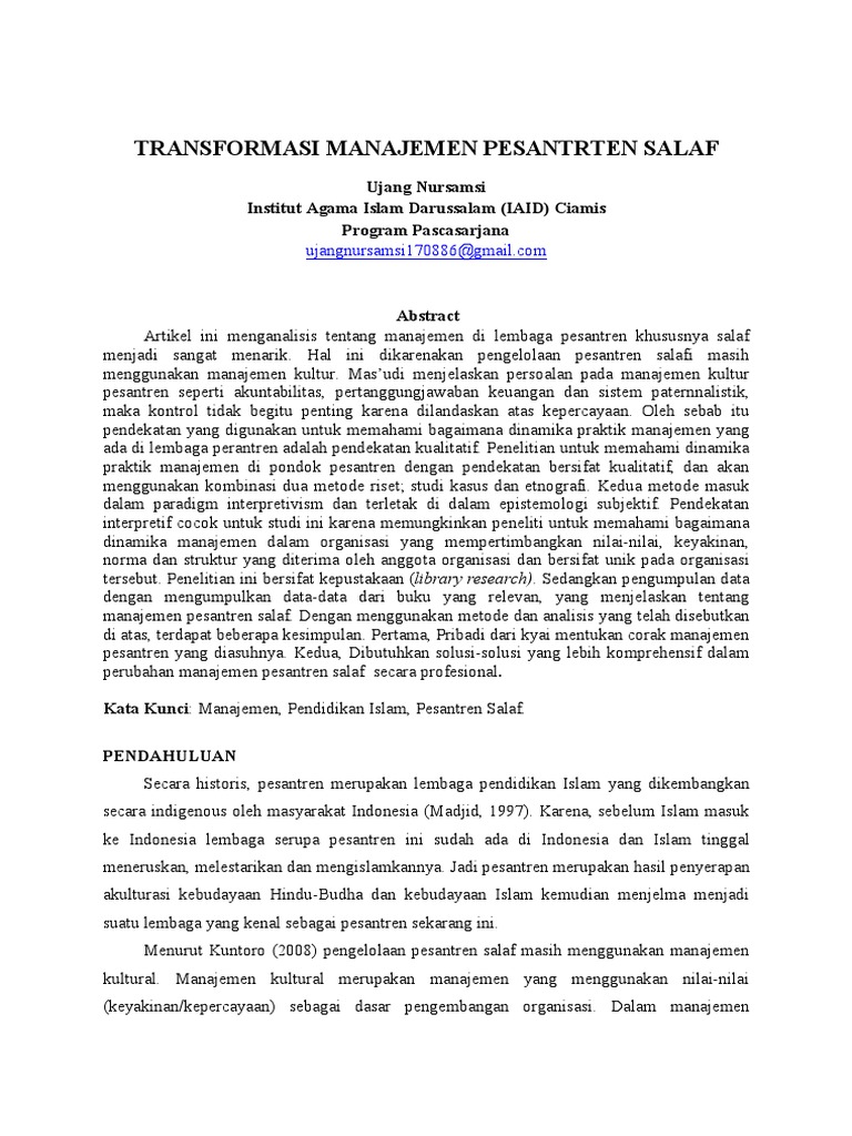 Ujang Nursamsi, Transformasi Manajemen Pesantren Salaf | PDF