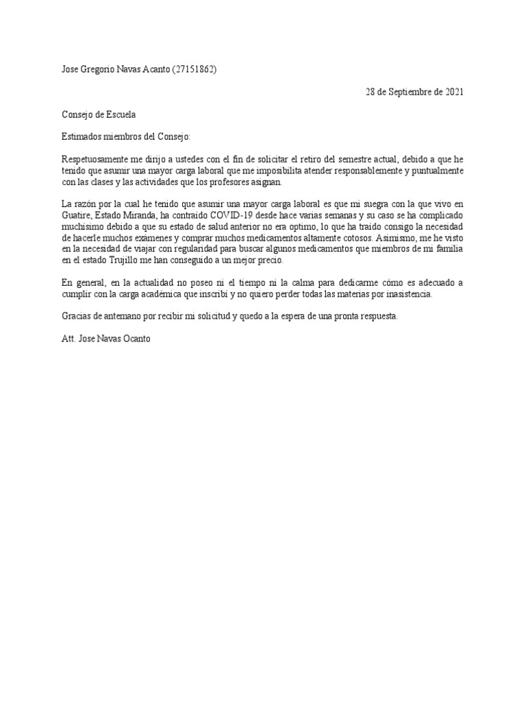 Carta de Solicitud de Retiro | PDF