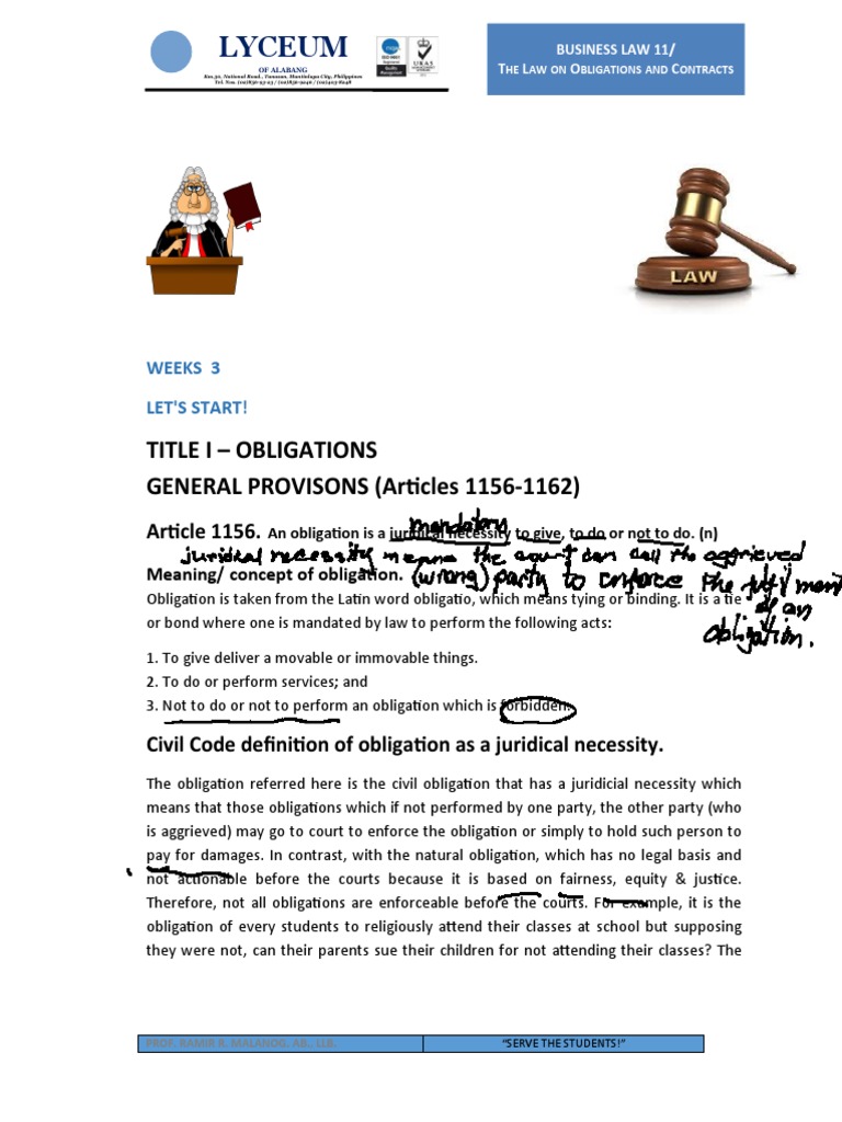 1 Lyceum Module The Law On Obligations And Contract Week 3 Prelim Download Free Pdf Law Of