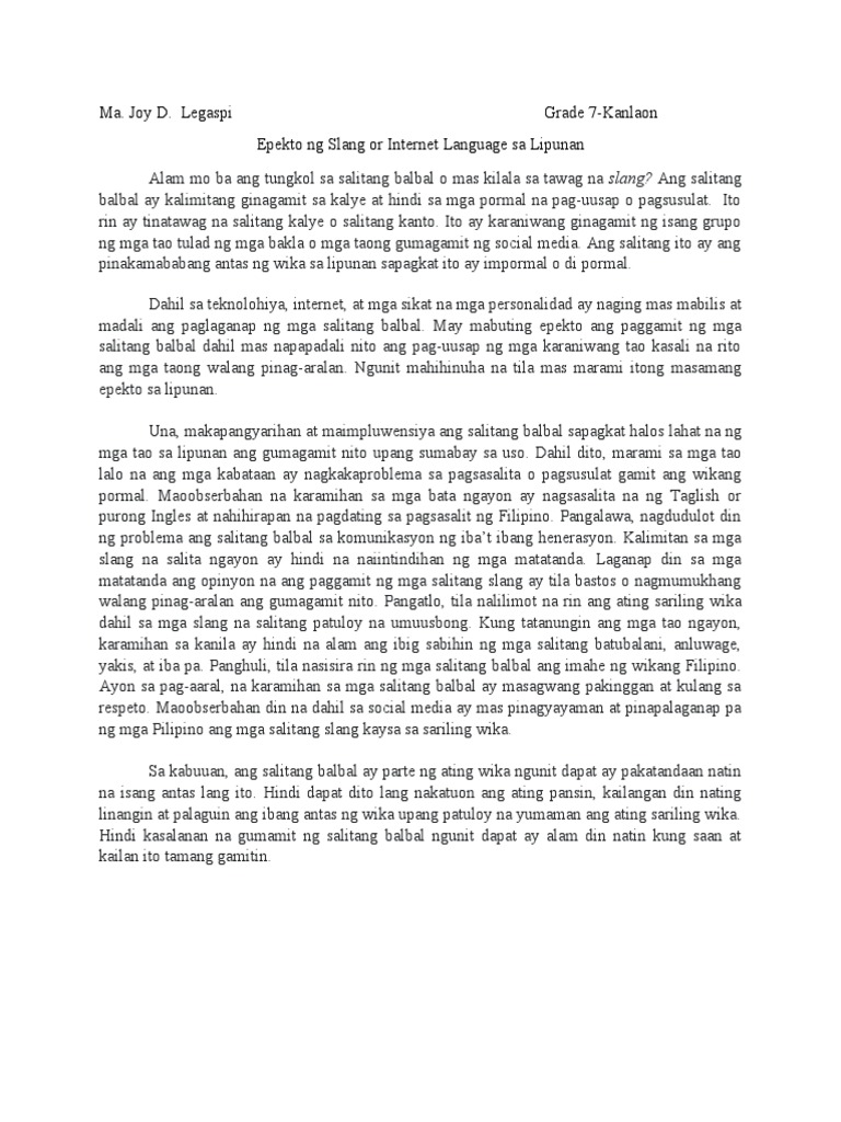 Epekto NG Antas NG Wika Sa Lipunan - Legaspi | PDF