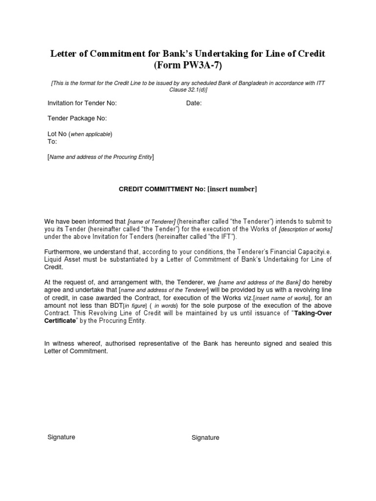 Bank Commitment Letter for Credit Line | PDF | Business | Finance ...