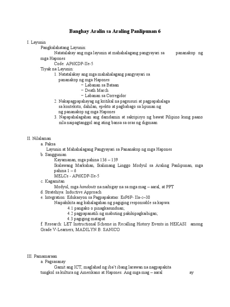 Banghay Aralin Sa Araling Panlipunan 6 DEMO | PDF