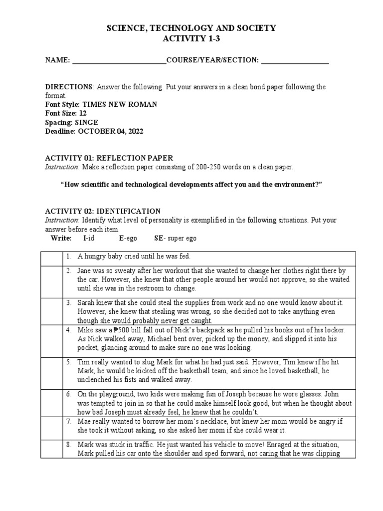 Sts Activities 1 3 | PDF