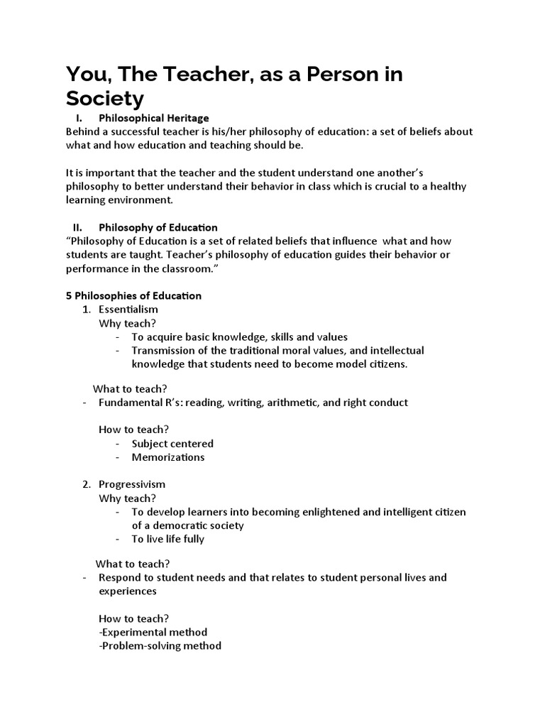 You, The Teacher, As A Person in Society | PDF | Philosophy Of ...