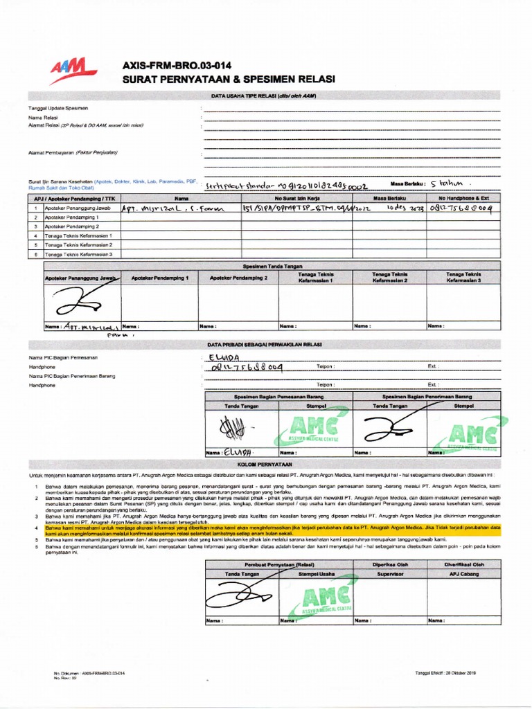 Lembar Spesimen Aam | PDF