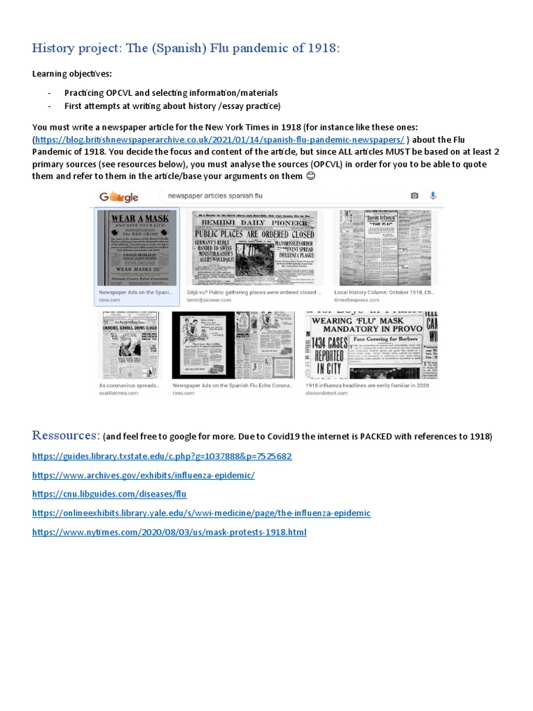 History Project The Spanish Flu Pandemic of 1918 | PDF