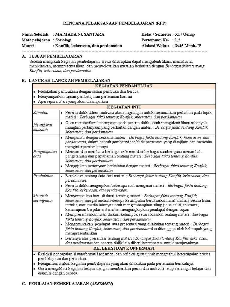 RPP BAB 4 - Konflik, Kekerasan, Dan Perdamaian | PDF