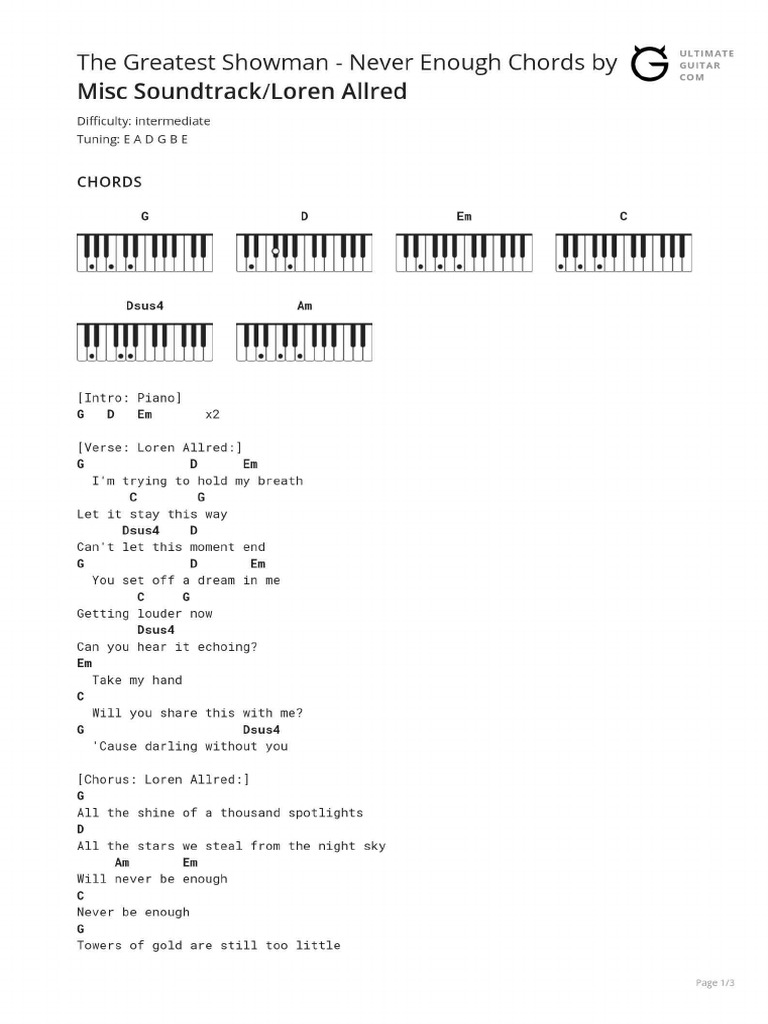The Greatest Showman - Never Enough Chords | PDF