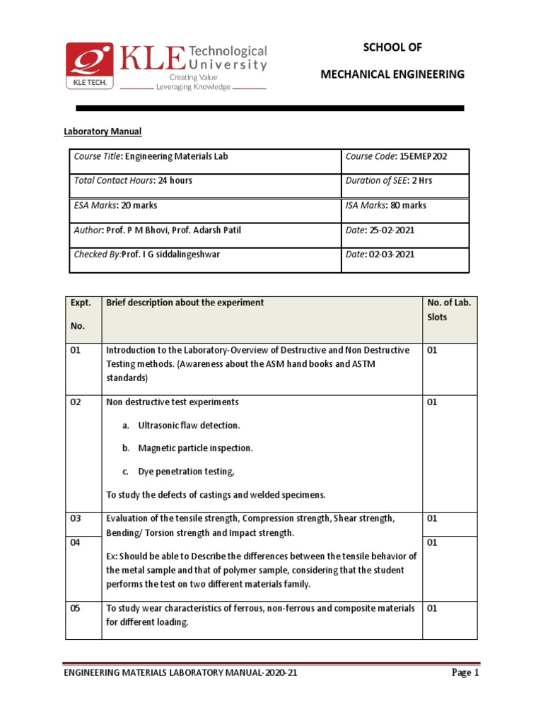 EM - Laboratory Manual - 2021 | PDF | Bending | Nondestructive Testing