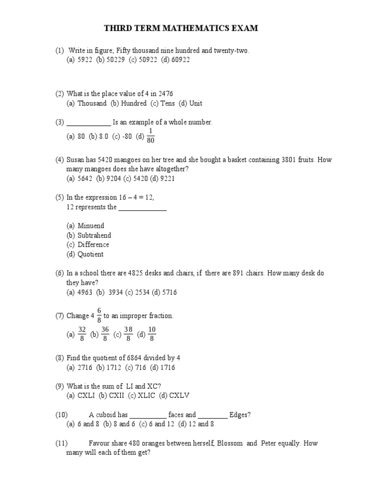 Exam Questions 2 | PDF | Litre | Mathematics