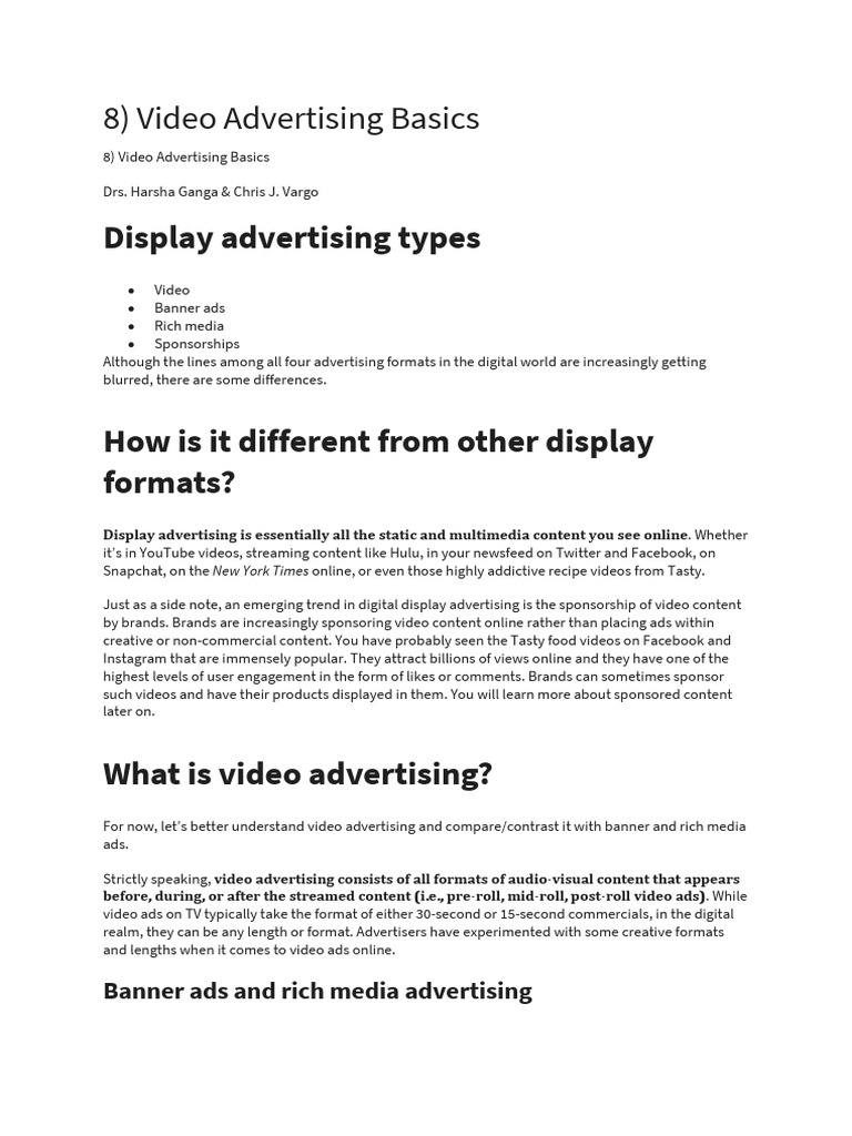 Video Advertising Basics | PDF | Advertising | Online Advertising