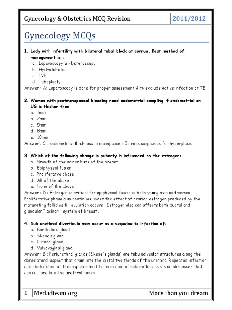 Gynecology & Obstetrics MCQ Guide | PDF | Gynaecology | Motherhood