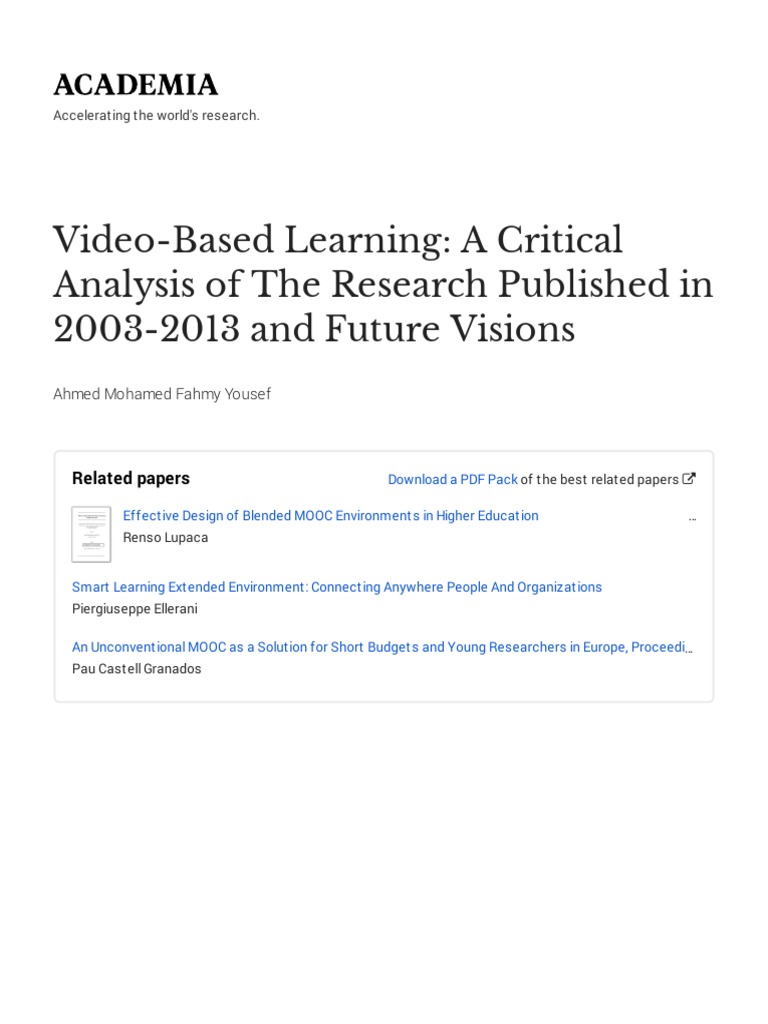 Video Based Learning A Critical Analysis With Cover Page v2 | PDF