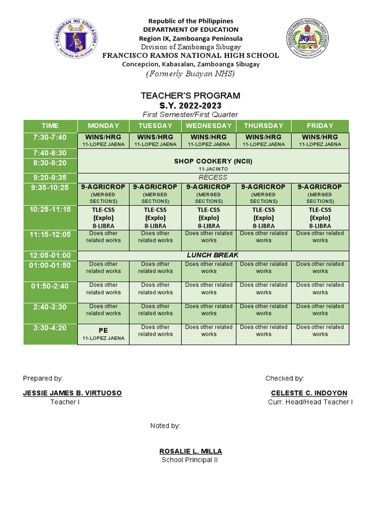 Teachers & Class Program-S.y.-2022-2023 | PDF | Academic Term | Schools
