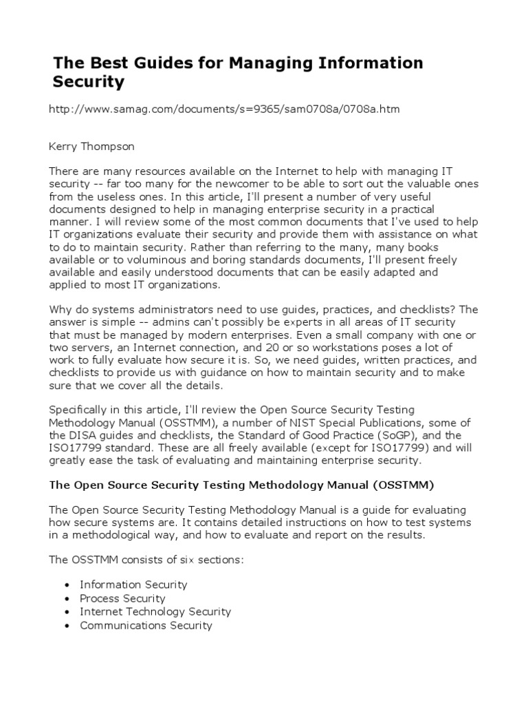 The Best Guides For Managing Information Security | PDF | Computer ...