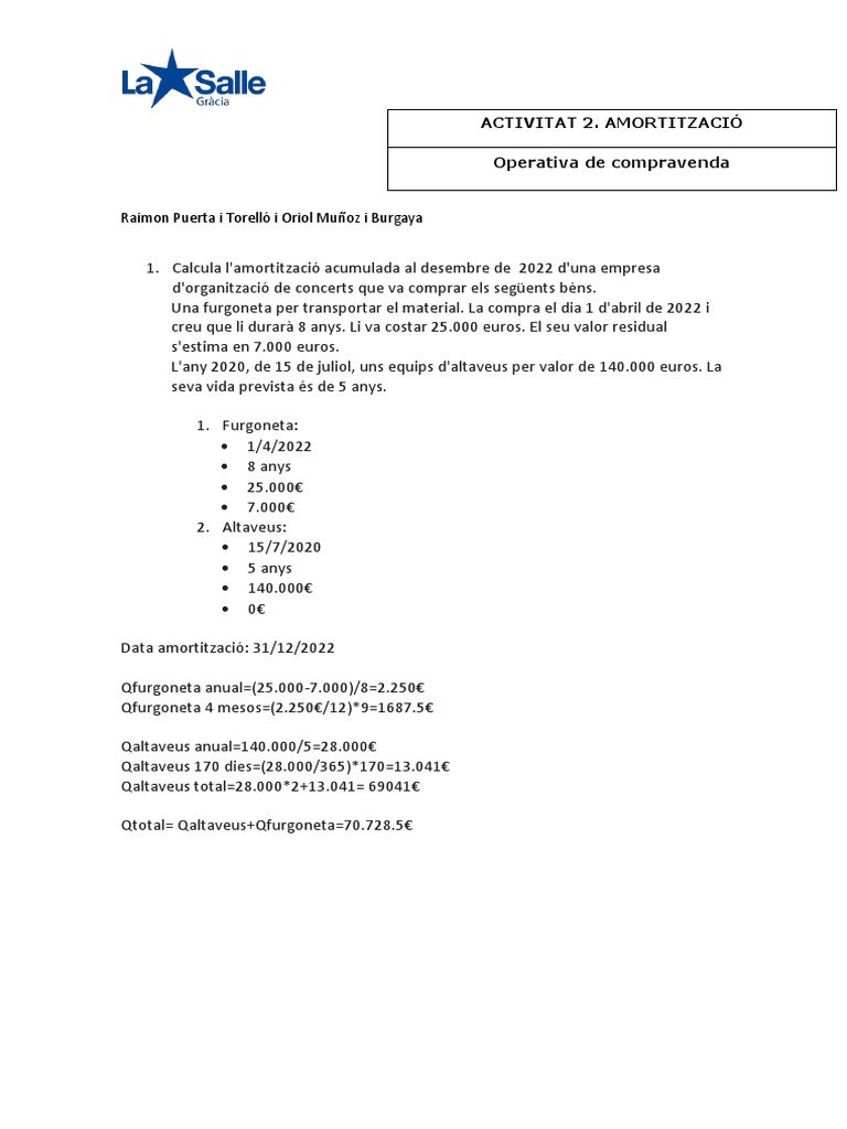 Activitat 2 - Amortització | PDF