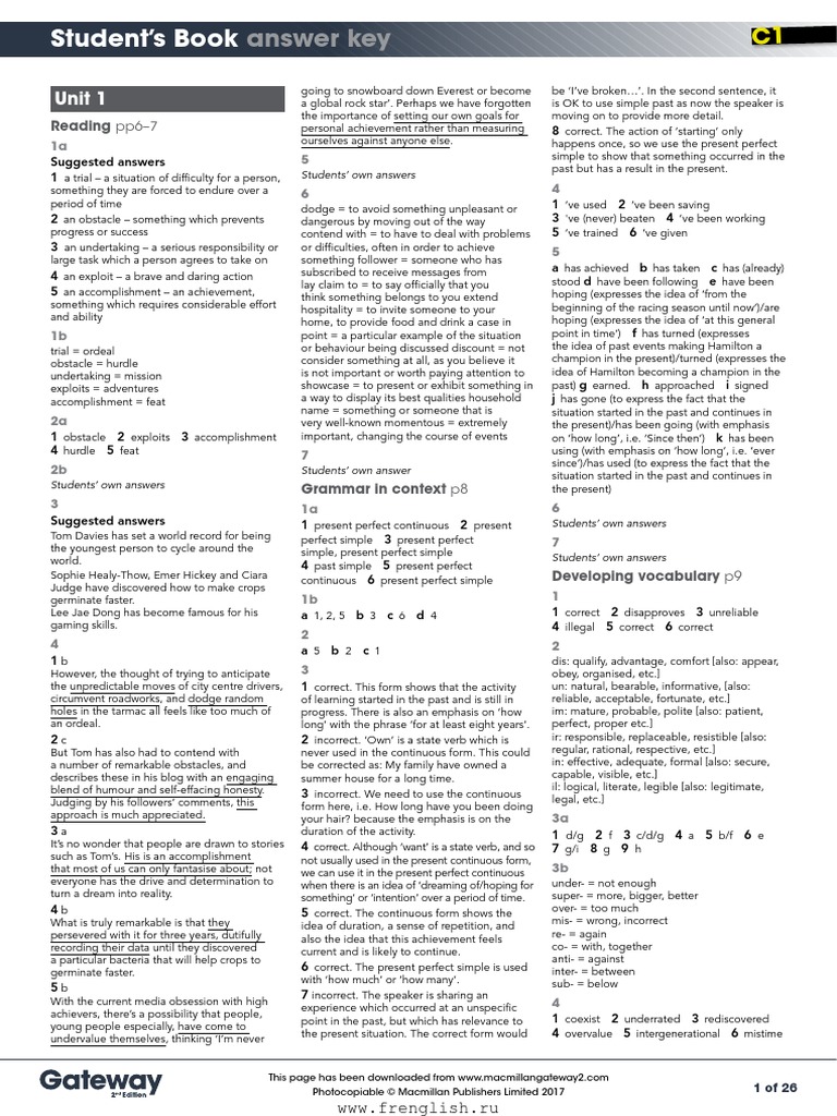 Gateway C1 Student's Book Answers | PDF | Test (Assessment) | Self Control