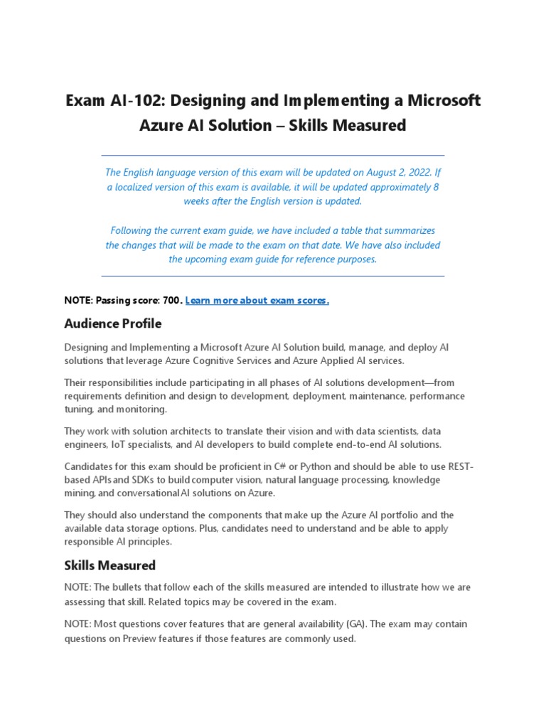 Exam Ai 102 Designing and Implementing A Microsoft Azure Ai Solution ...