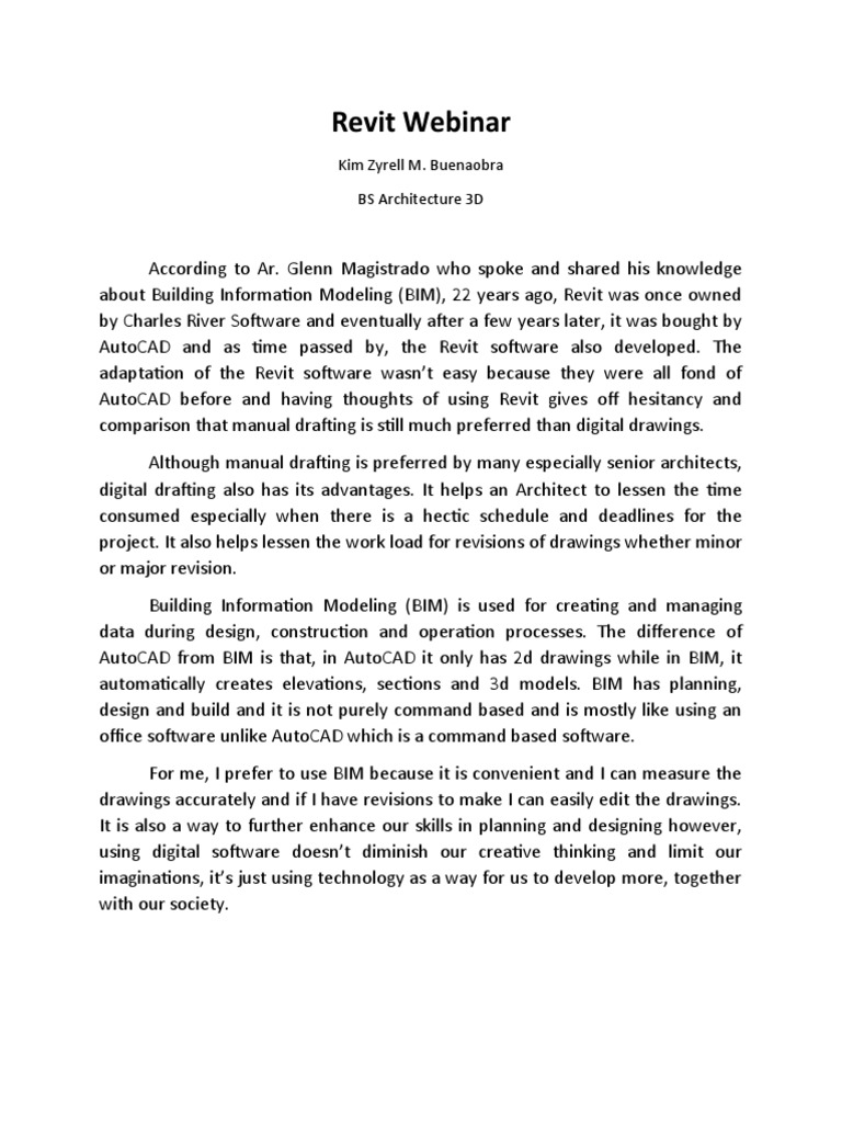 Revit Webinar Reflection | PDF