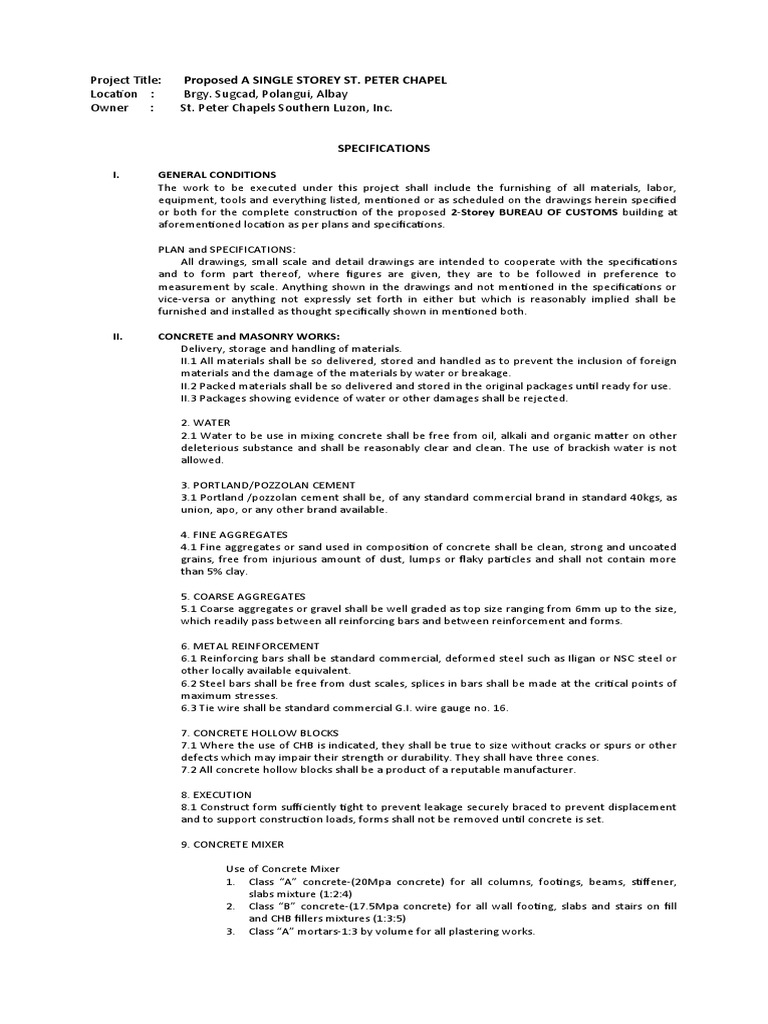 St. Peter Specs | PDF | Concrete | Plumbing