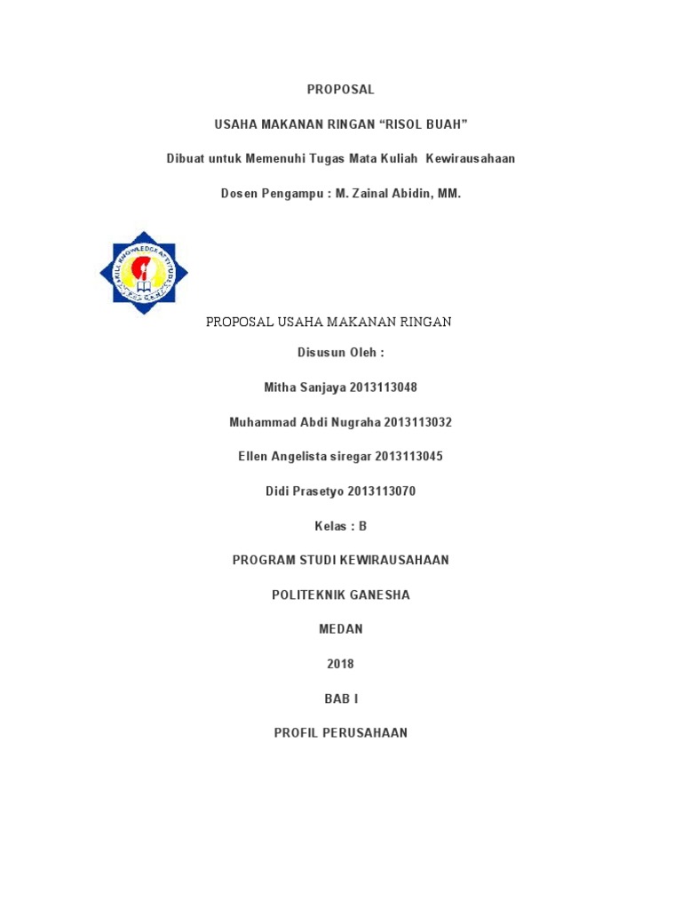 PROPOSAL Usaha Risol Buah | PDF