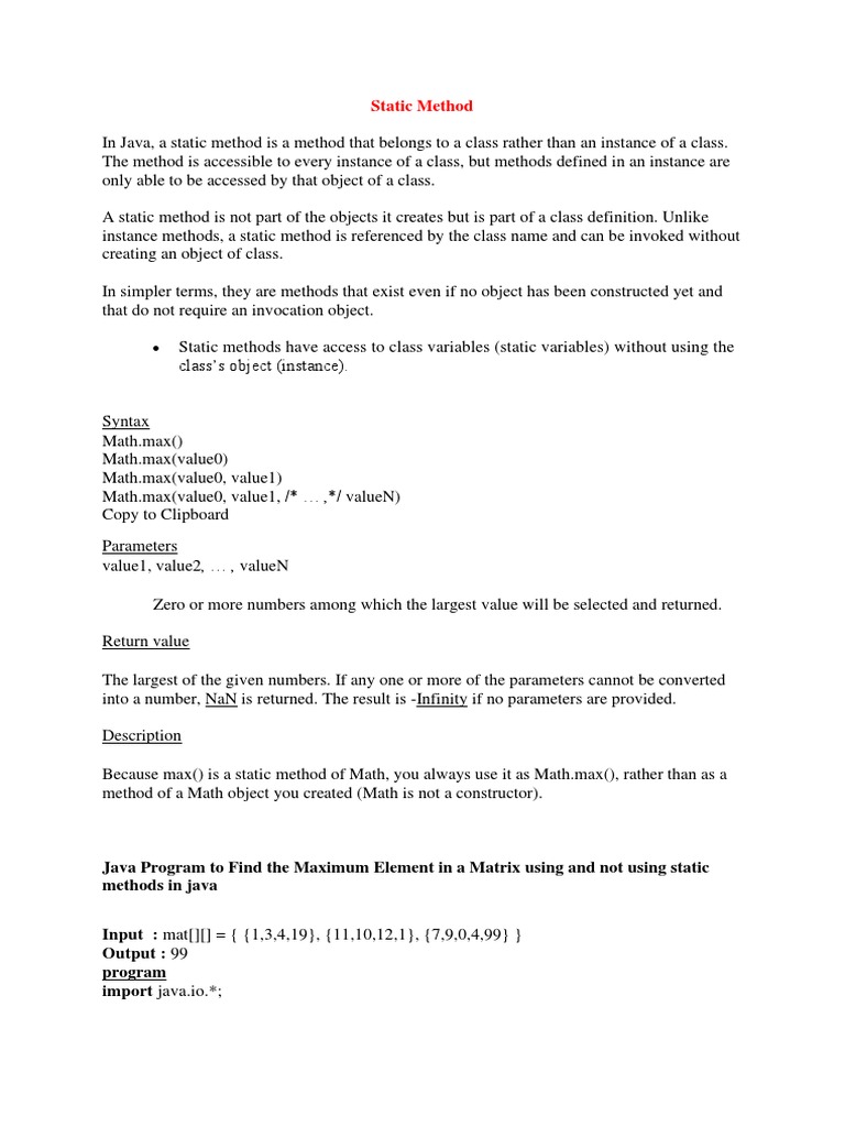 Static Methods In Java Pdf Method Computer Programming Class Computer Programming 