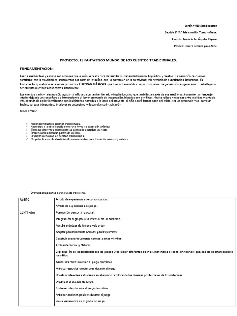 Proyecto Cuentos Tradicionales 5 Años | PDF | Fantasía