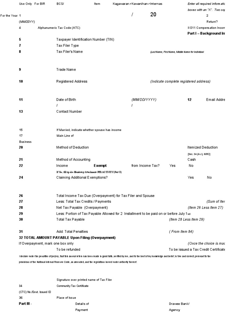Bir Form 1701 (1) (Converted) | PDF | Tax Deduction | Income Bir Form 1701 (1) (Converted) | PDF | Tax Deduction | Income