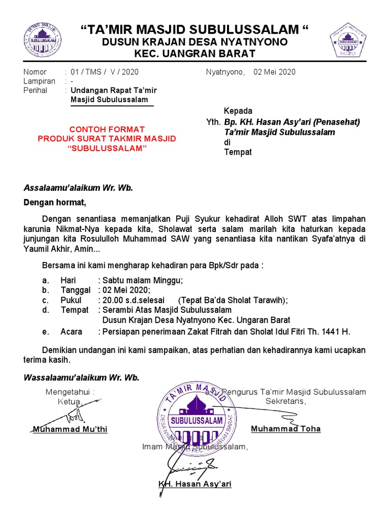 Contoh Kop Surat Takmir Masjid | PDF