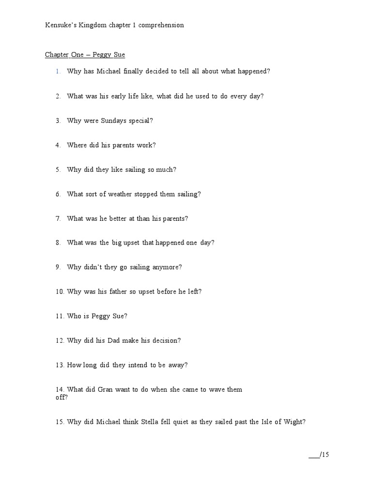 Kensuke's Kingdom Chapter 1 Analysis | PDF | Science & Mathematics ...