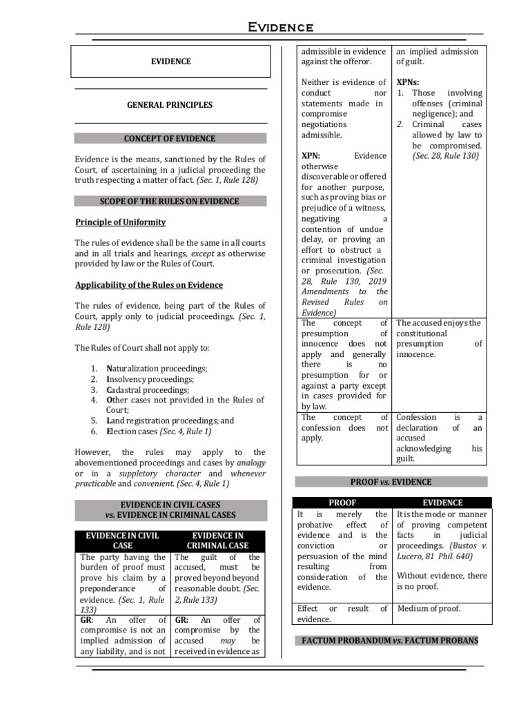 General Principles of Evidence: Distinguishing Evidence in Civil and ...