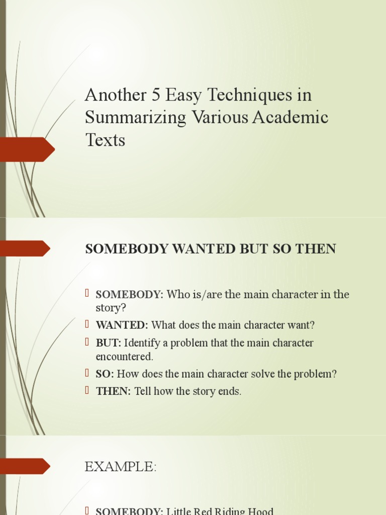 Another 5 Easy Techniques in Summarizing Various Academic Texts | PDF | Little Red Riding Hood